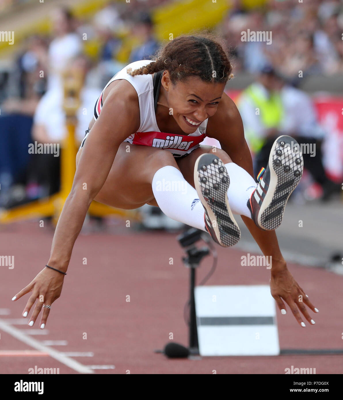 Great Britain's Jazmine Sawyers competes in the Women's Long Jump Final ...