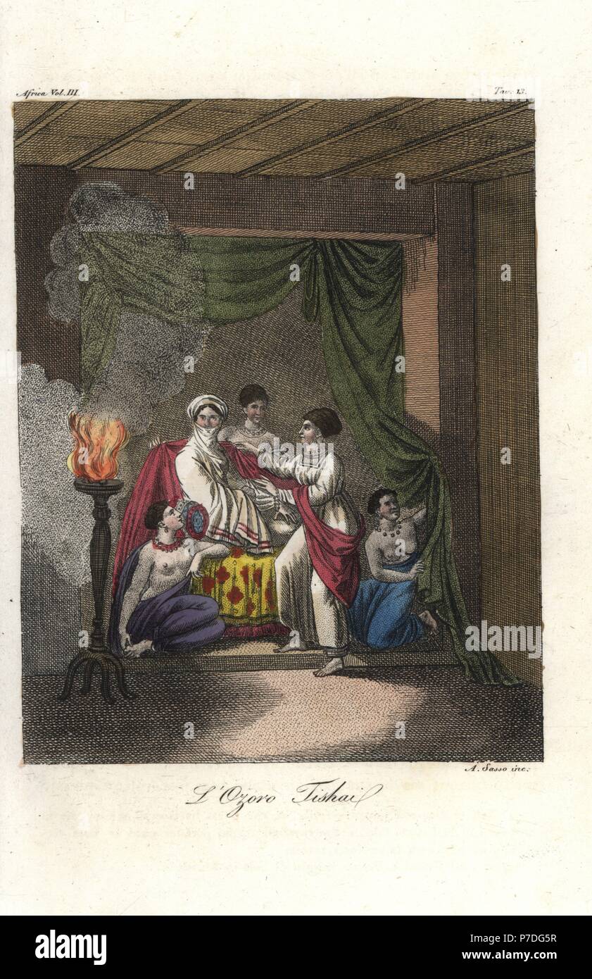 The Abyssinian princess, Ozoro Tishai, with her servants. Handcoloured ...