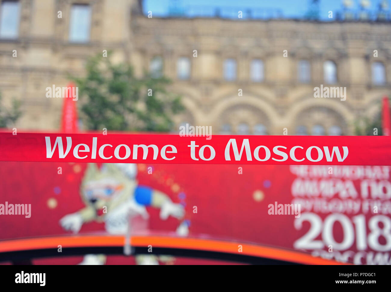 MOSCOW, RUSSIA - JUNE 23: Welcome to Moscow sign at the Red square ...