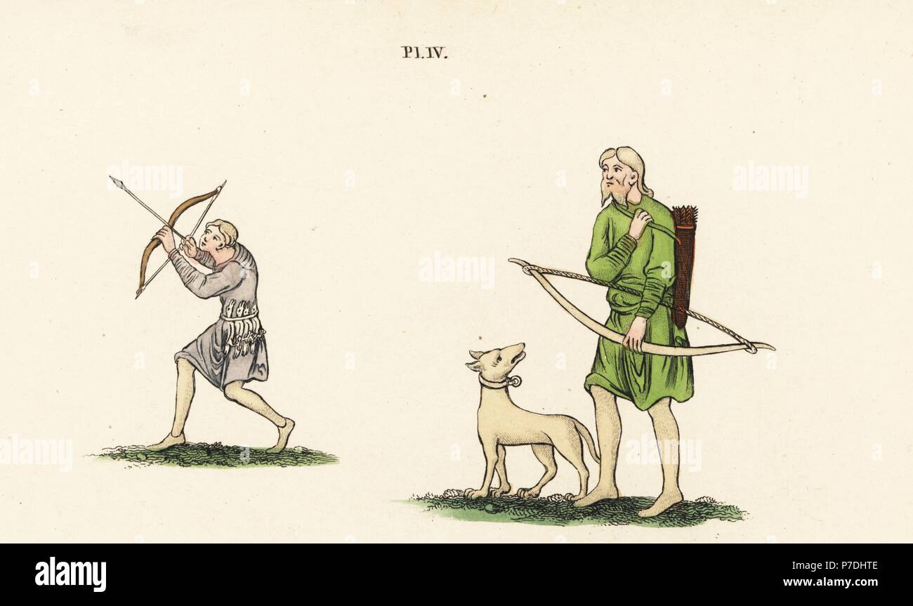 Saxon archer with bow and arrow, brace of birds in his belt, and Saxon ...