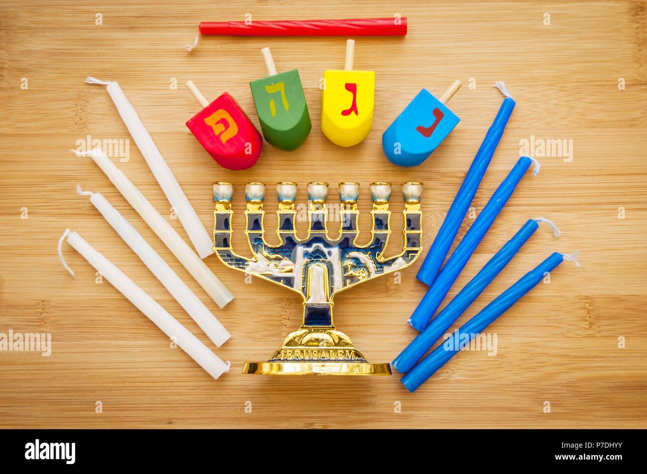 The Jewish Hanukkah holiday concept stock image. Hebrew letters on ...