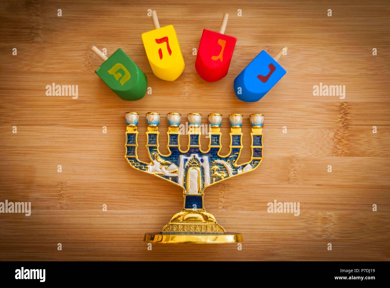 The Jewish Hanukkah holiday concept stock image. Hebrew letters on ...