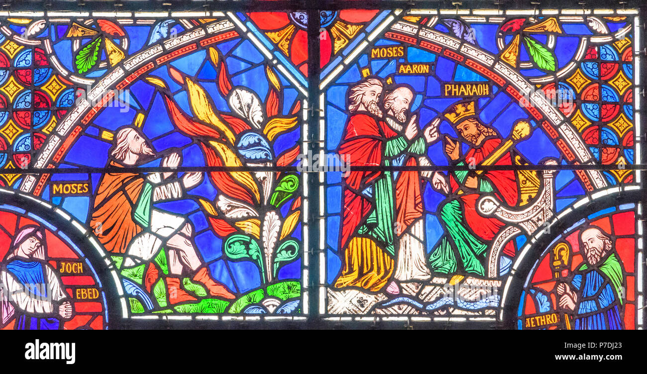 A Colorful Stained Glass Window At Lincoln Cathedral England Illustrating From The Old