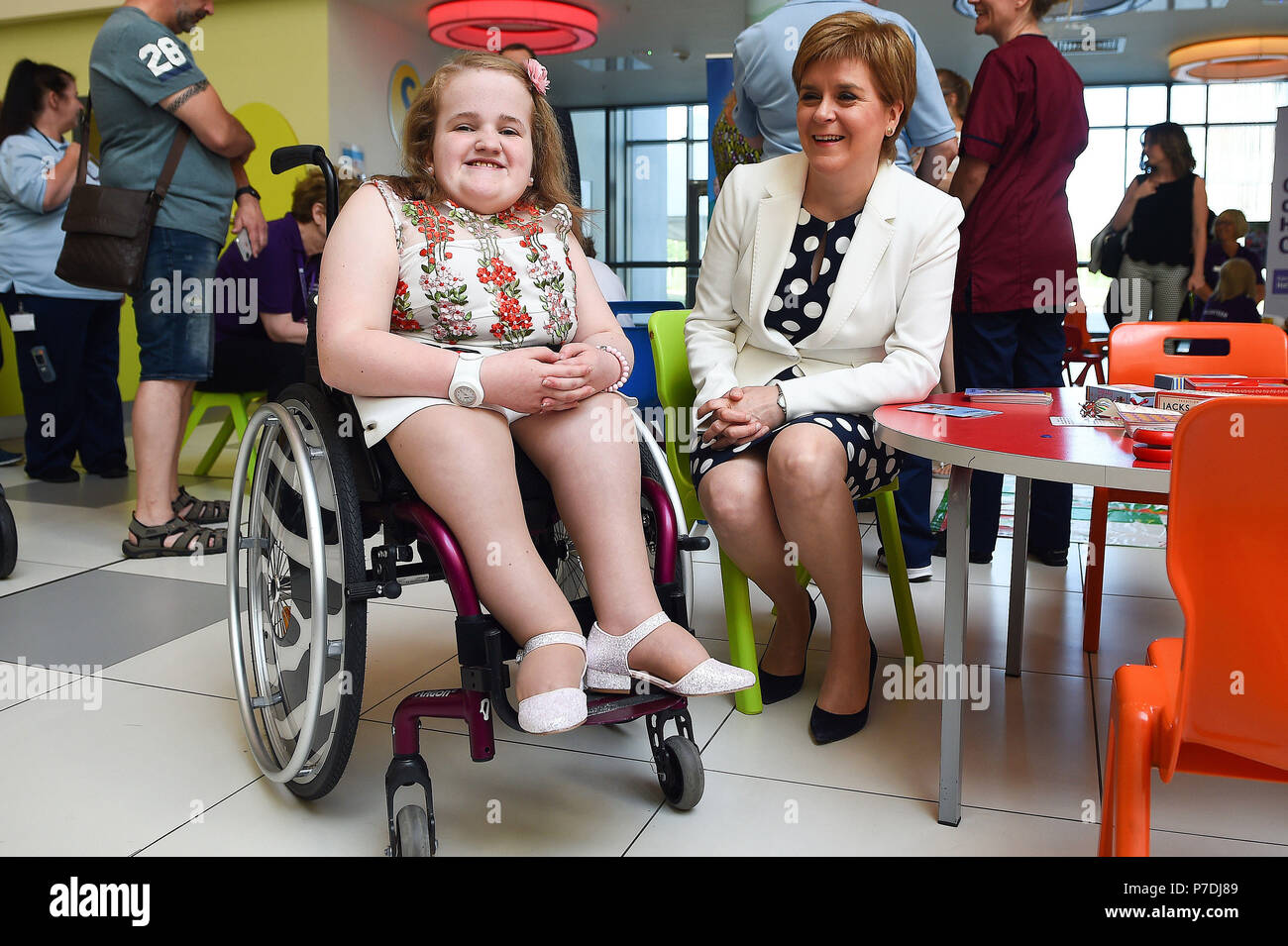 First Minister Nicola Sturgeon with 14-year-old Ella Chambers during a ...
