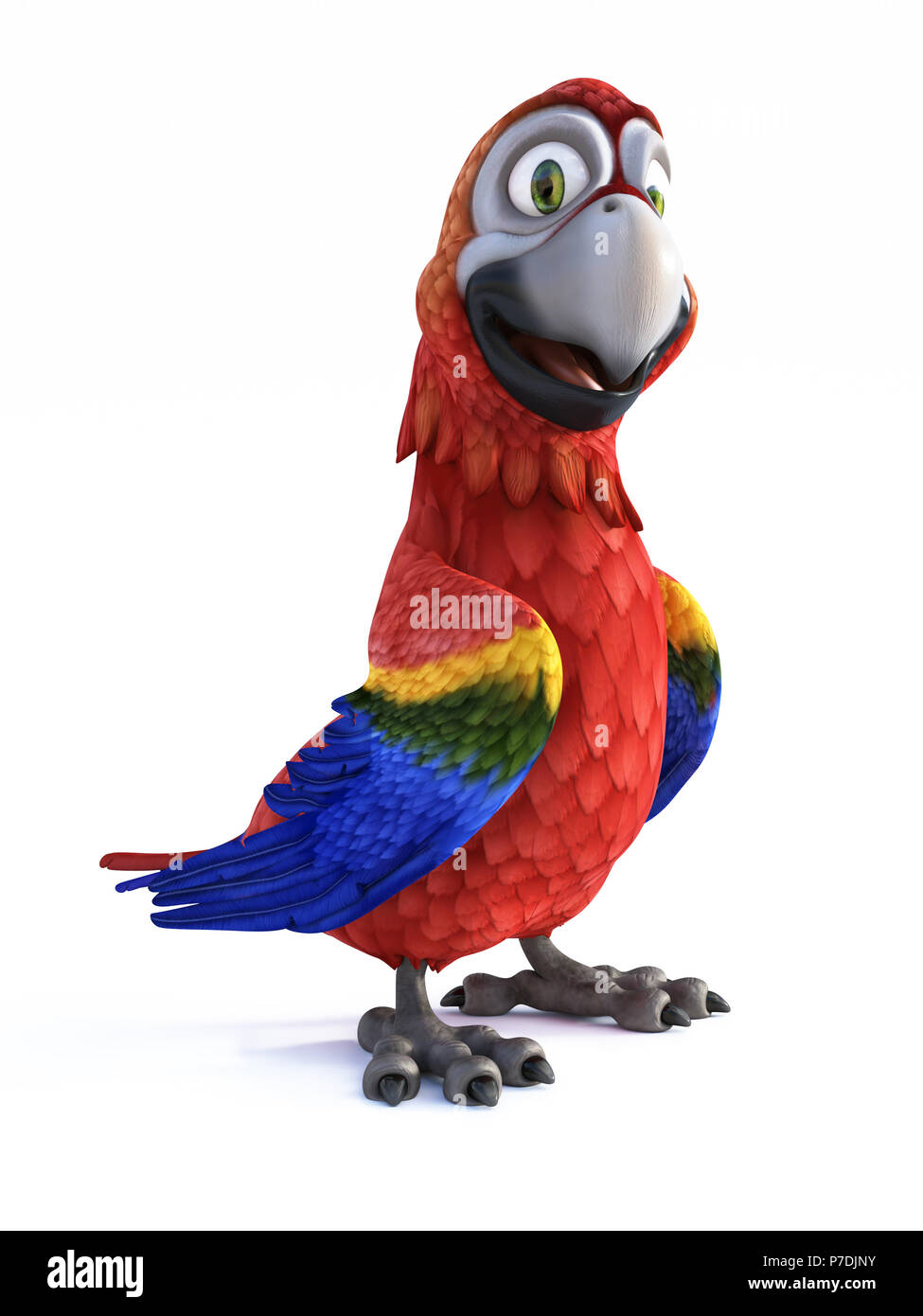 3D rendering of cartoon parrot smiling and looking very happy. White ...