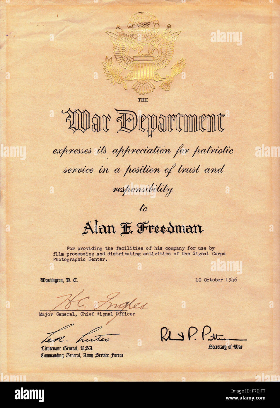 1946 AEF Certificate for War Contributions Stock Photo - Alamy