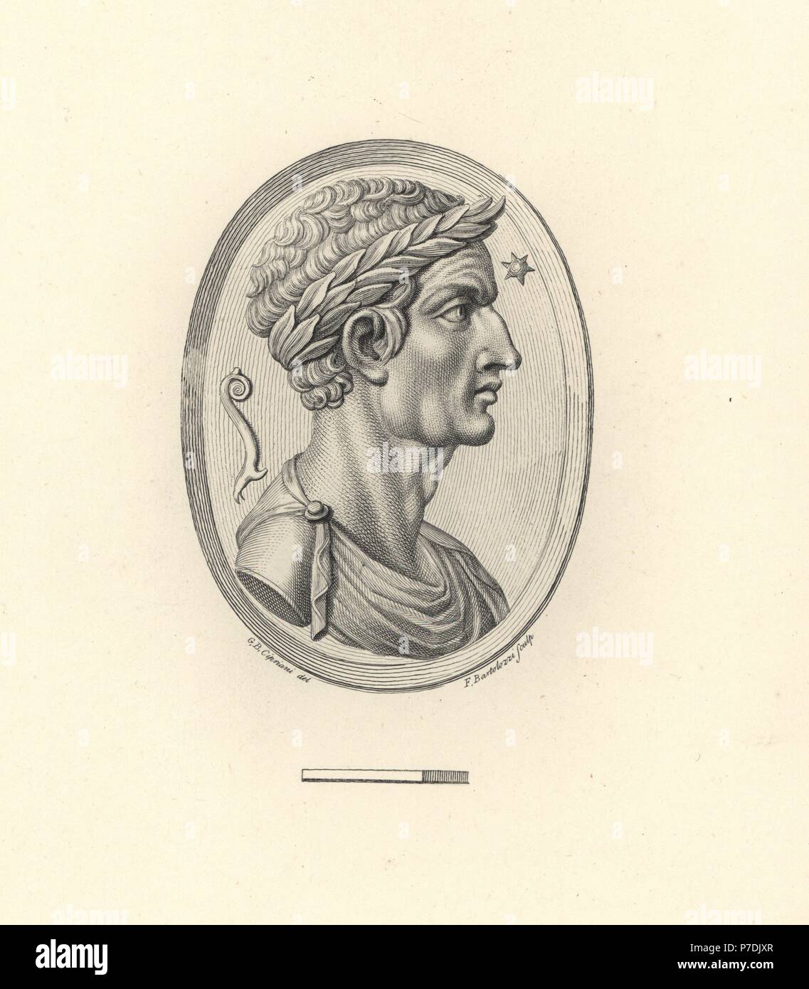 Julius Caesar, Roman statesman, general and writer, in laurel wreath ...