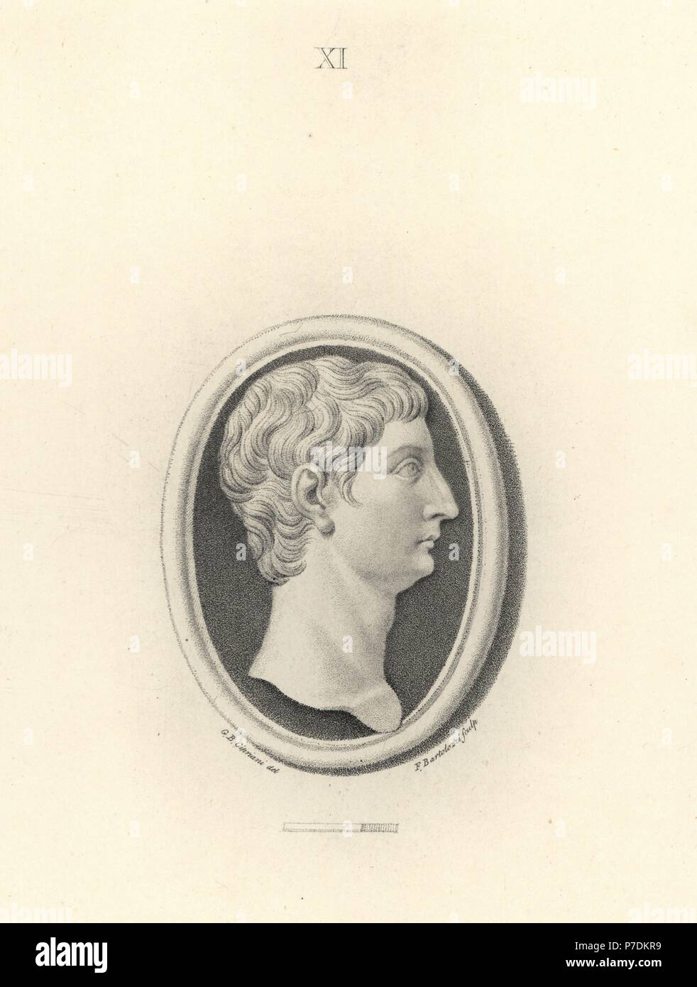 Head of Roman Emperor Tiberius. Copperplate engraving by Francesco ...