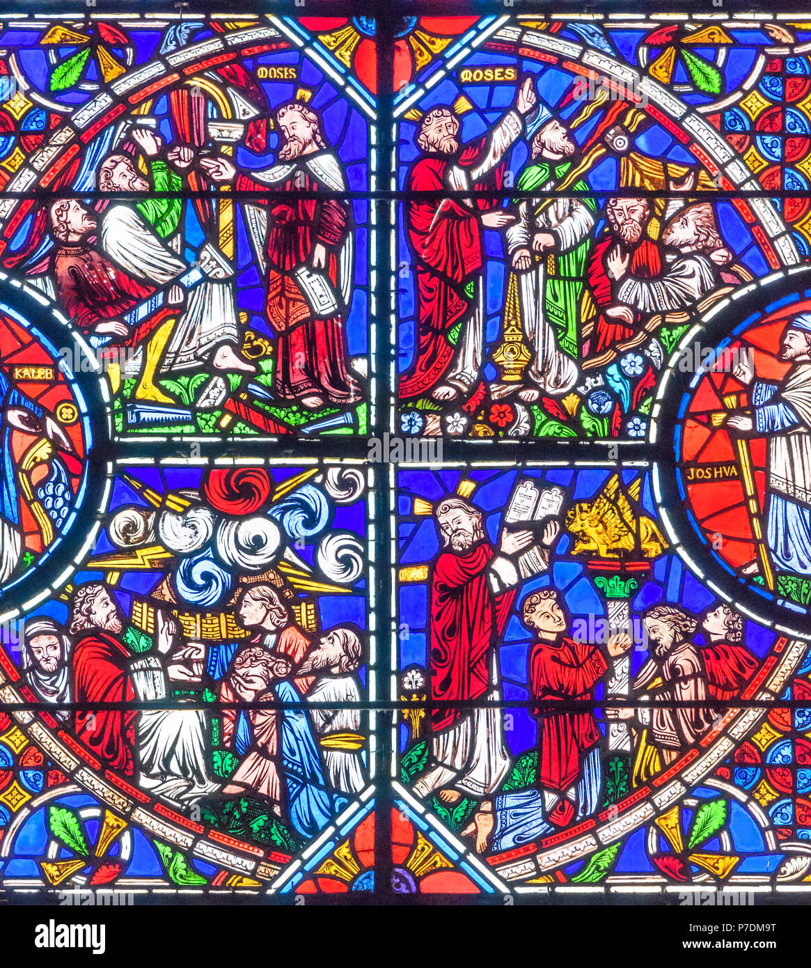 A Colorful Stained Glass Window At Lincoln Cathedral England