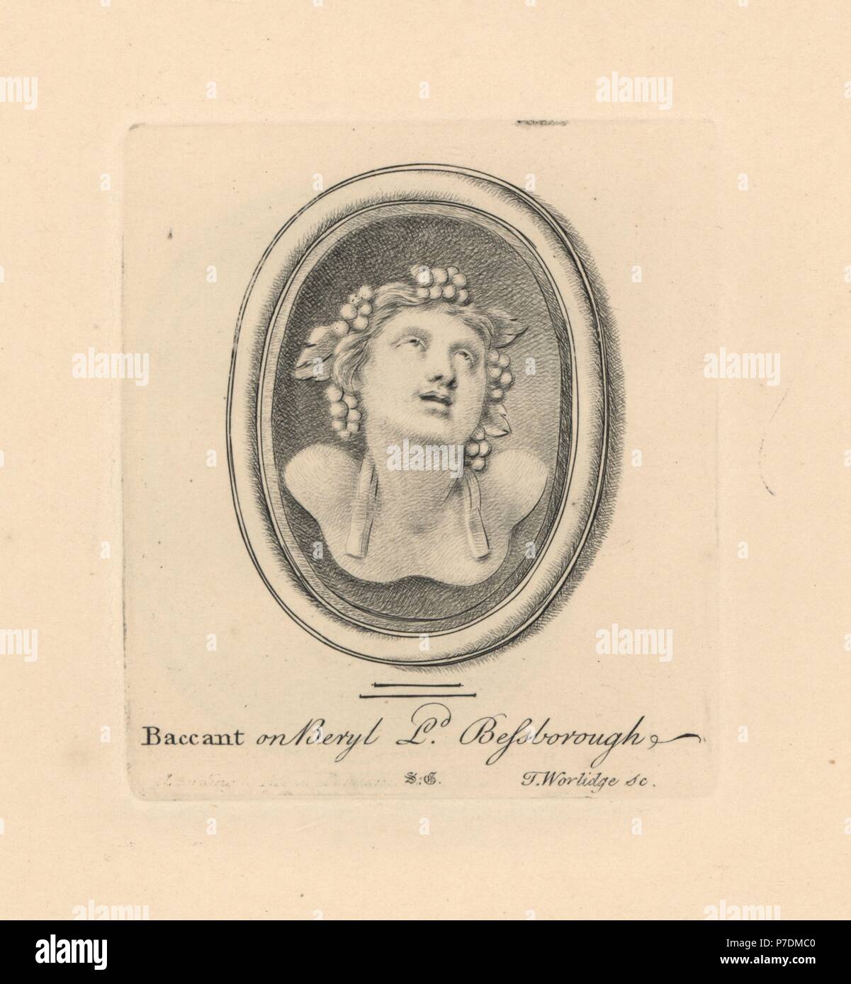 Portrait of a Bacchant in drunken ecstasy with grapes in hair, on beryl ...