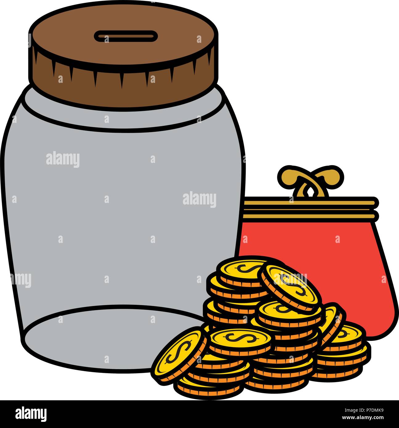 coins money with wallet and jar Stock Vector Image & Art - Alamy