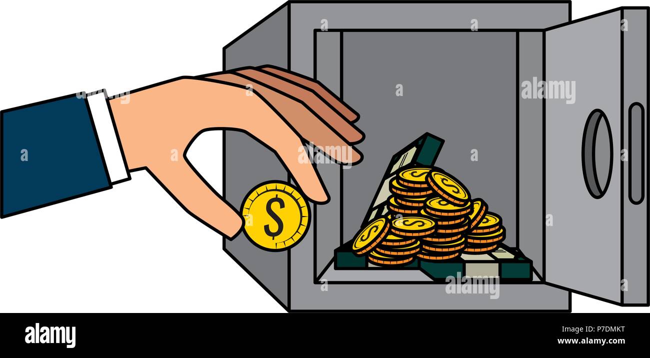 hand with coins and safe box Stock Vector Image & Art - Alamy