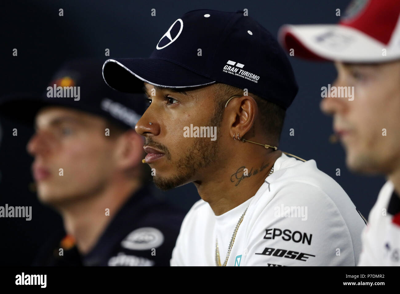 Mercedes' Lewis Hamilton in the FIA press conference during the paddock ...