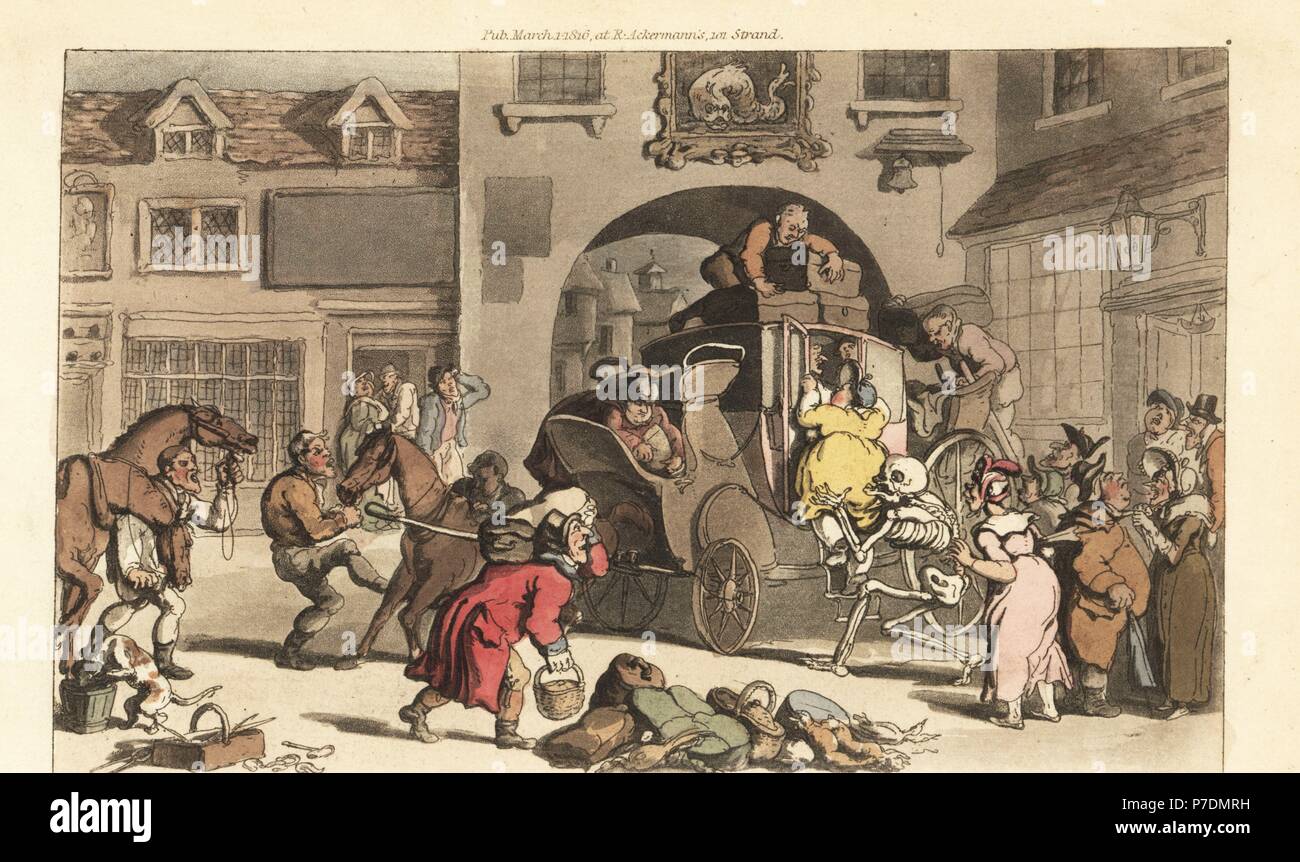 The skeleton of Death helps a large matron onto the fatal Last Stage ...