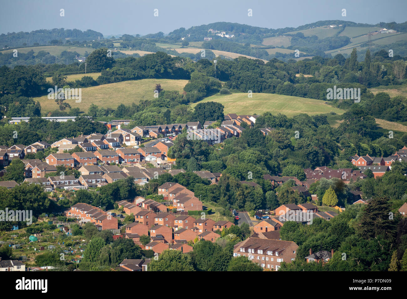 Exeter, Devon, UK. An overview of housing and countryside north east of ...