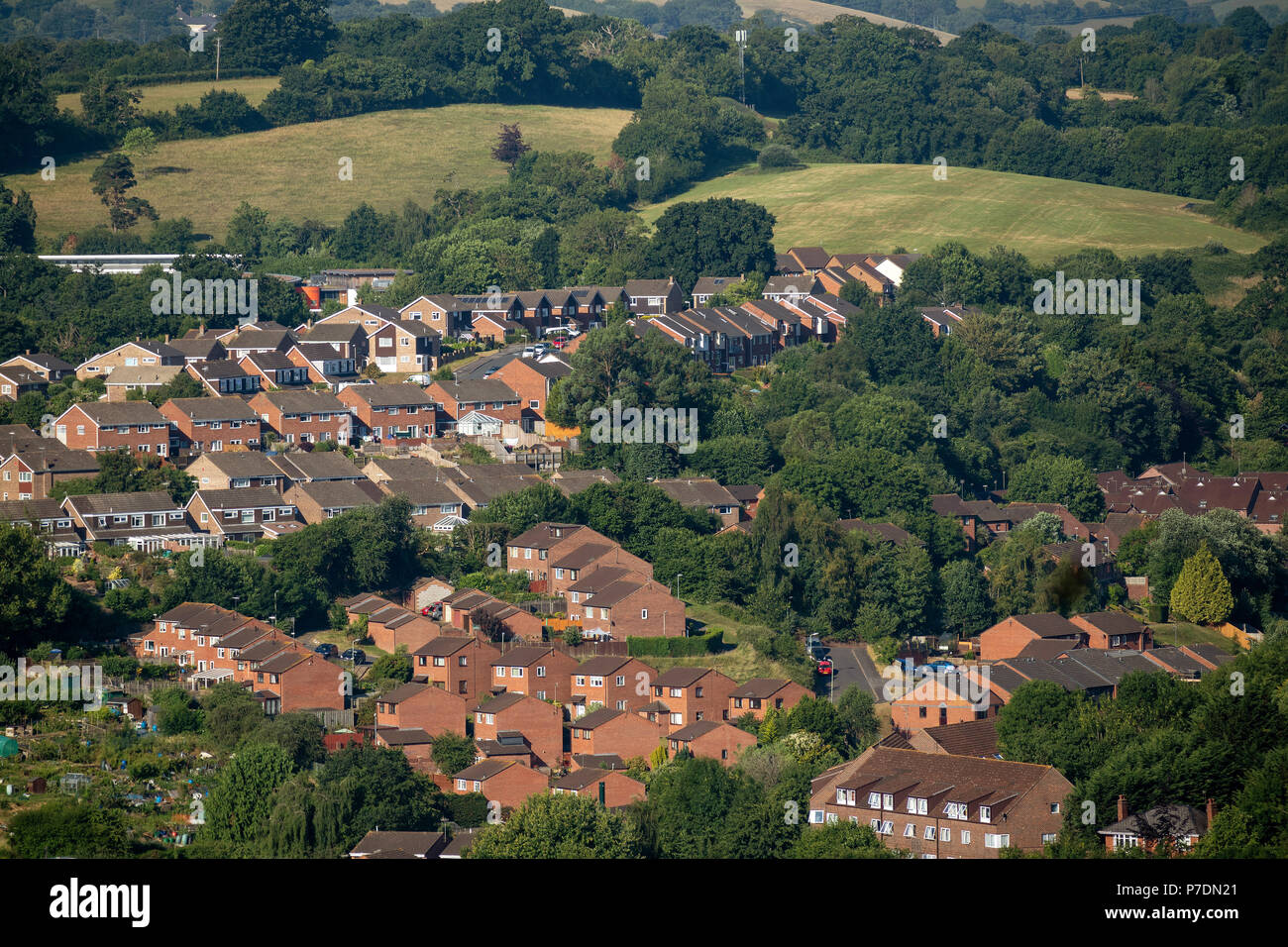 Exeter, Devon, UK. An overview of housing and countryside north east of ...