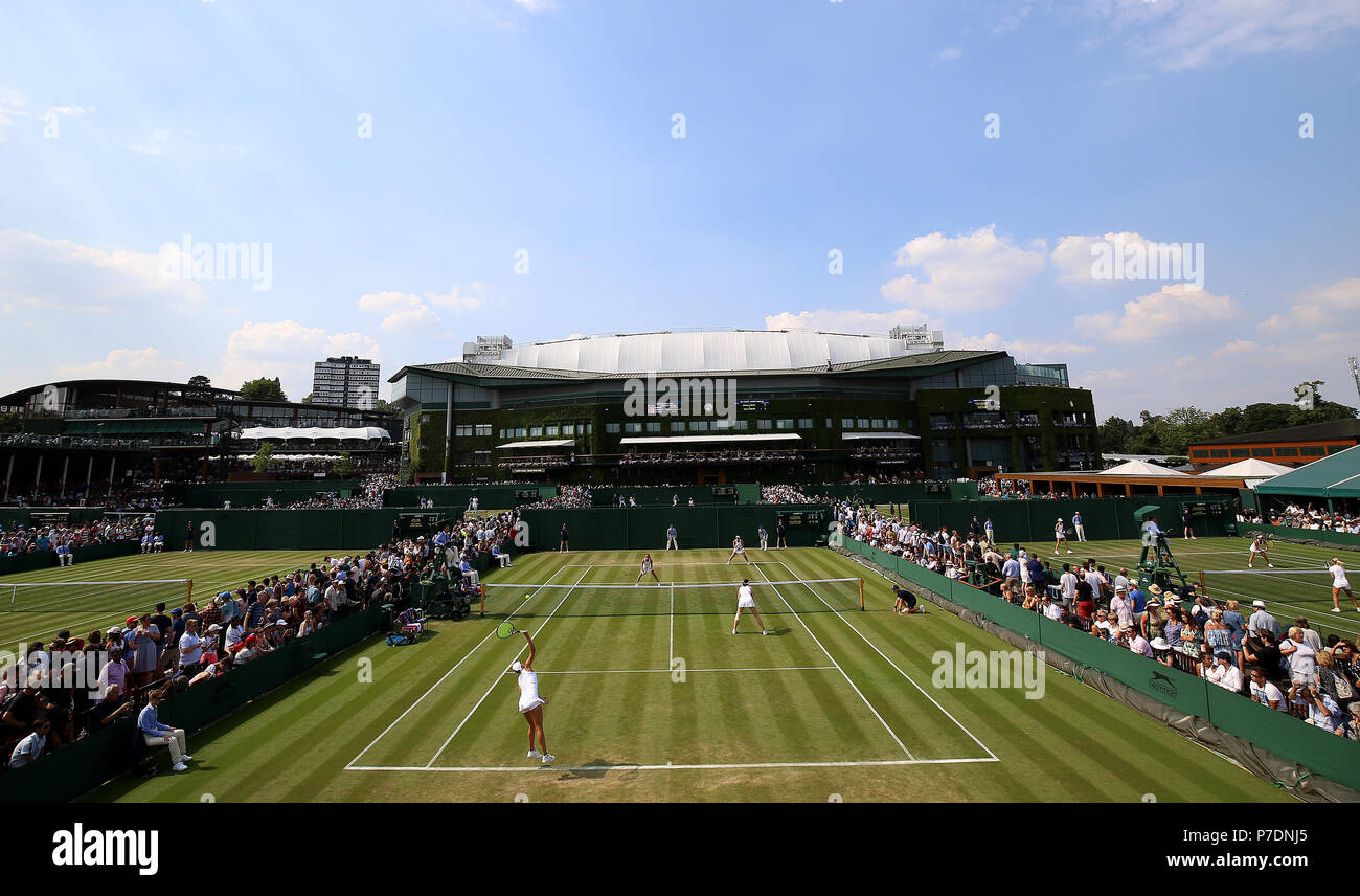 Action on court 9 as Heather Watson competes in the doubles on day four ...