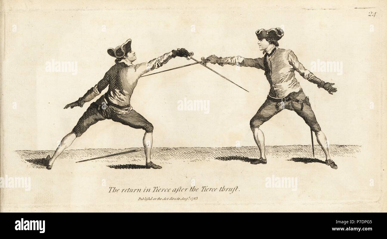 Gentlemen fencers in the Tierce return after the Tierce thrust ...