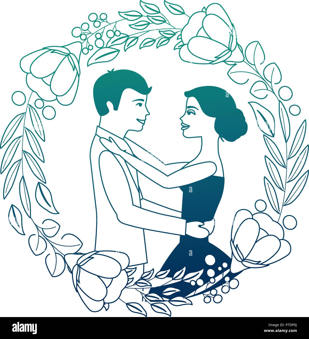 bride and groom their first dance wedding day on frame flowers portrait ...
