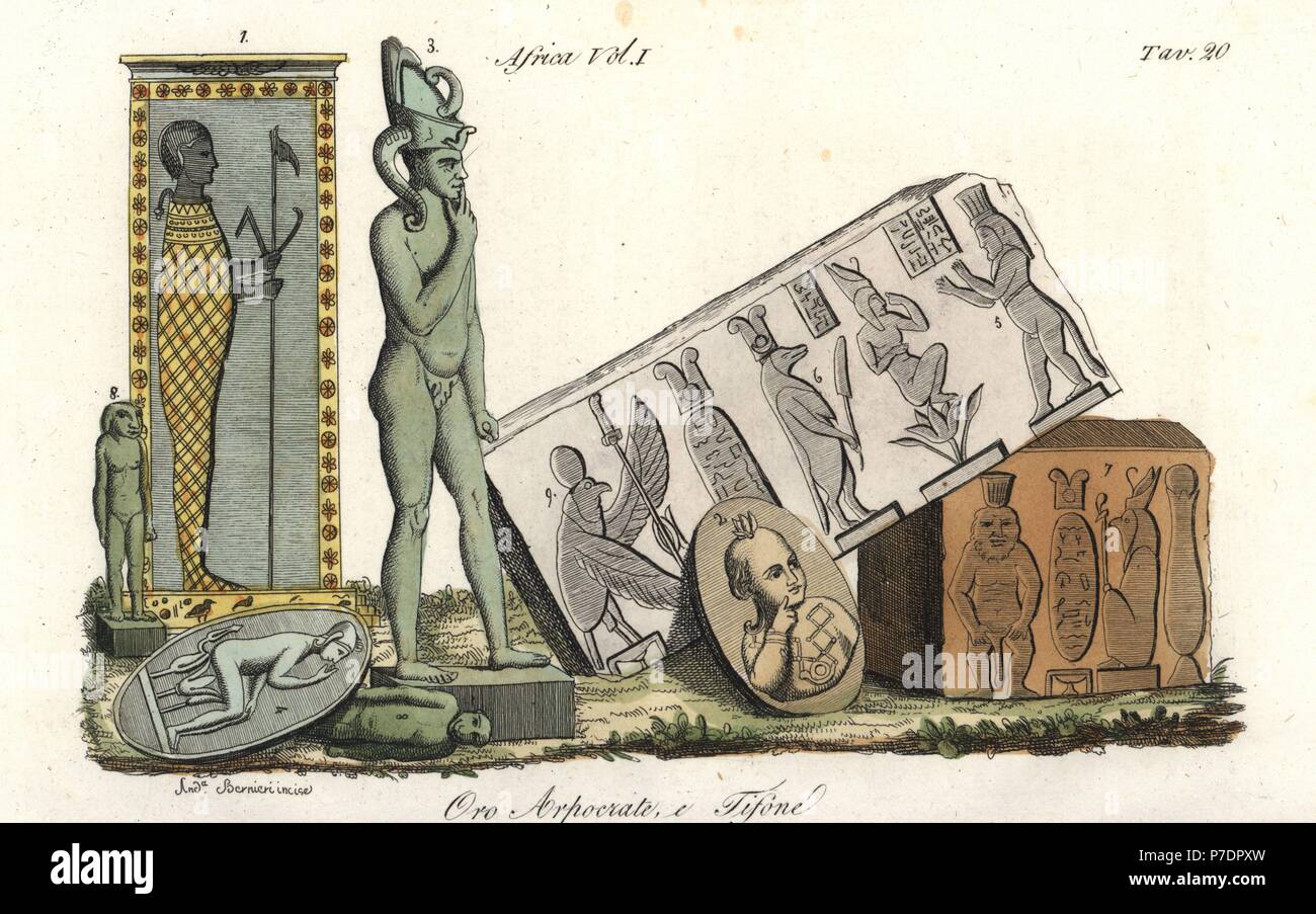 Egyptian gods Horus, Harpocrates 1-4, Typhon or Set 5-8, and vulture ...