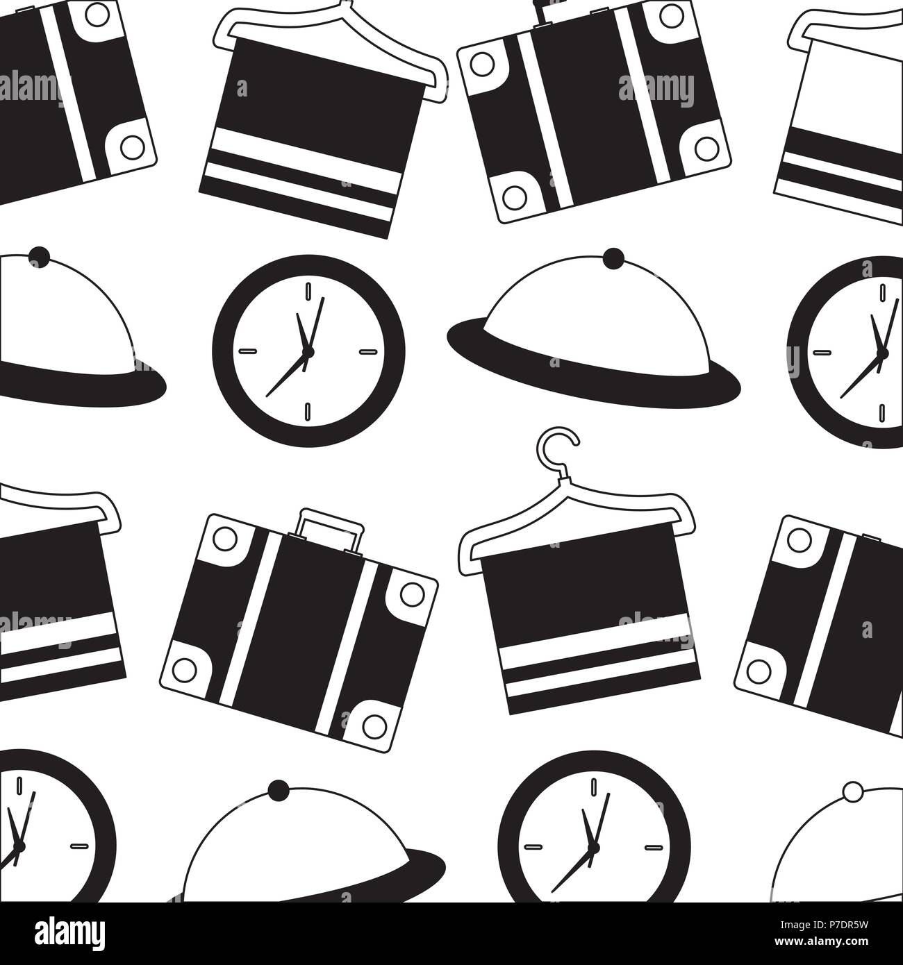 hotel suitcase clock tray and towel hook background vector illustration ...