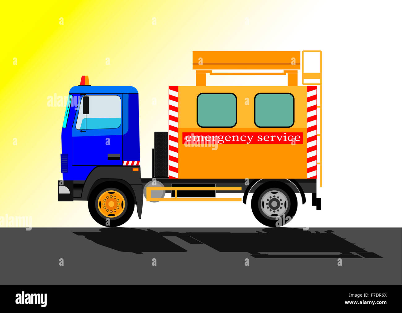 blue-yellow emergency car for emergency work on the road Stock Photo - Alamy