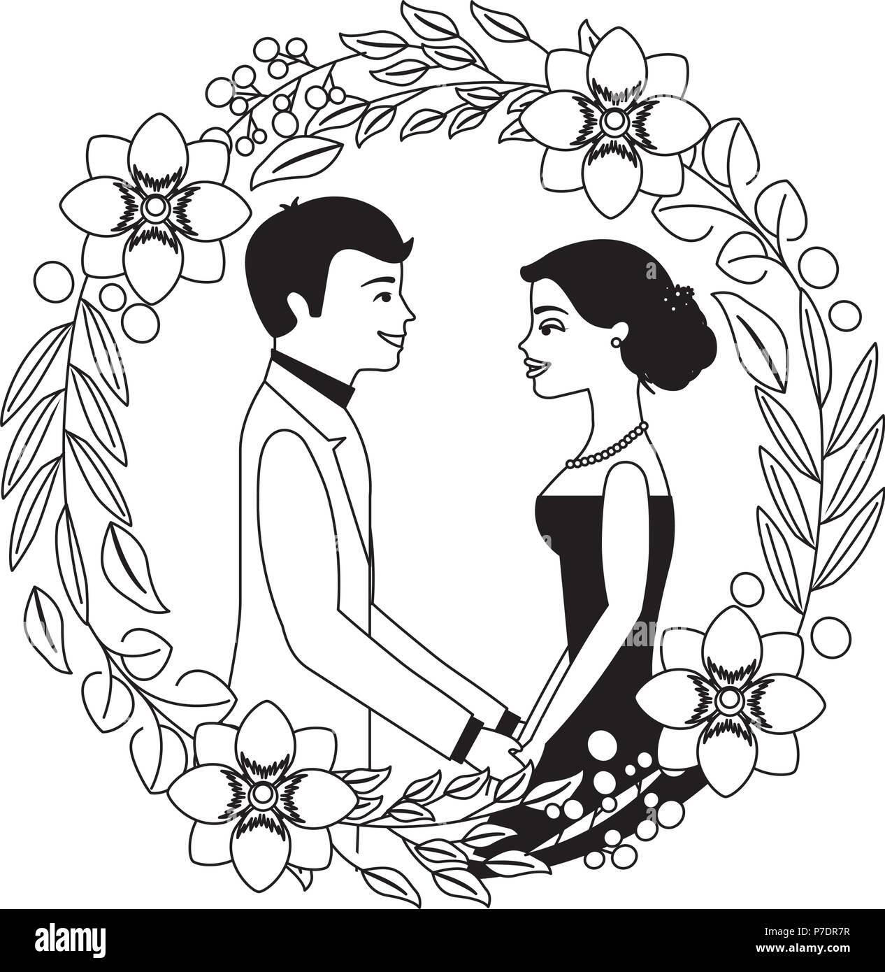 bride and groom their first dance wedding day on frame flowers portrait ...