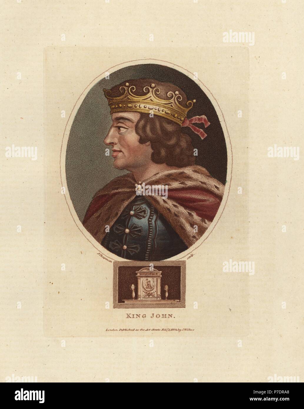 Portrait of King John of England (1166-1216), in crown, ermine cloak ...