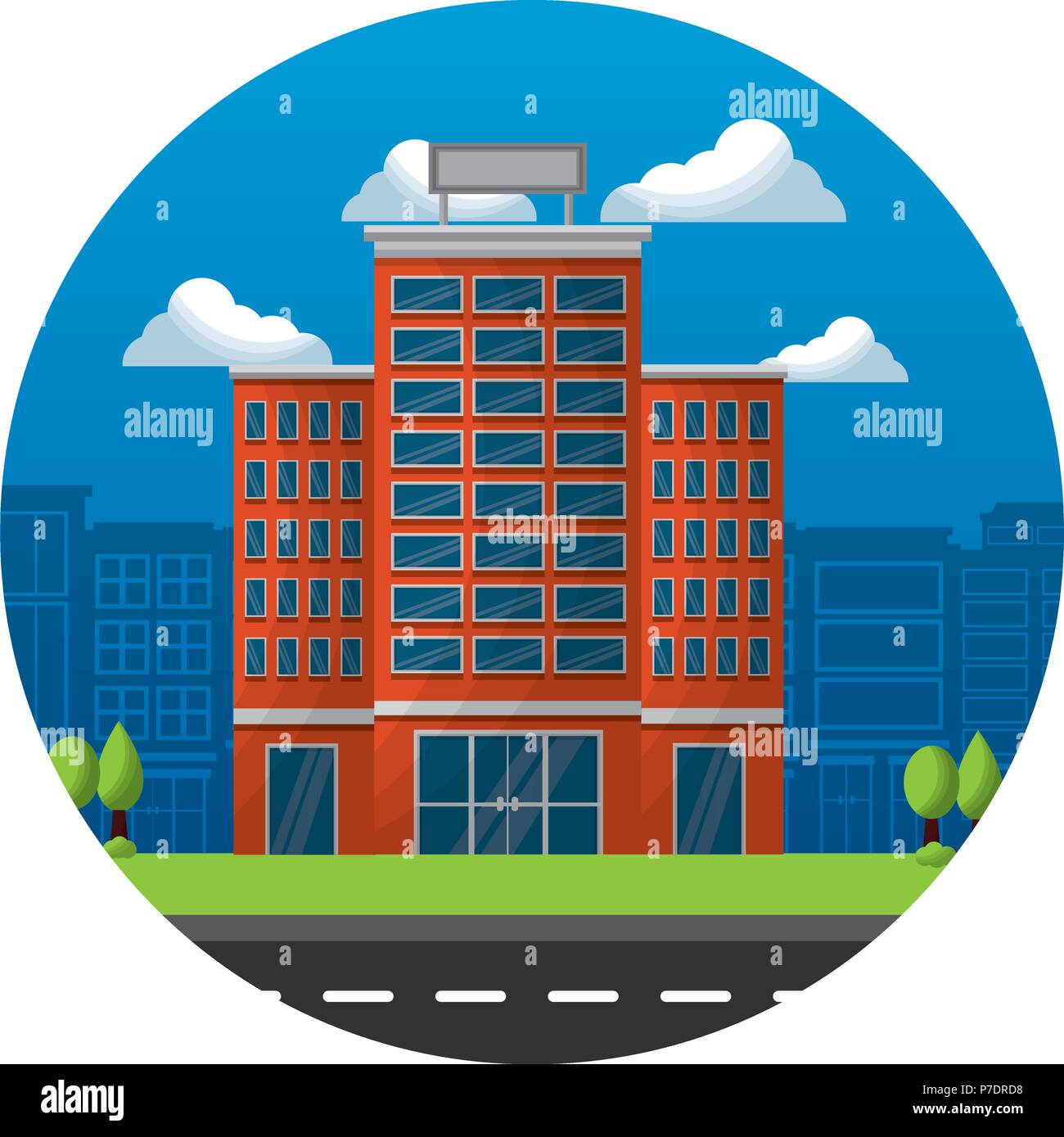 hotel buildings accommodation trees street vector illustration Stock ...