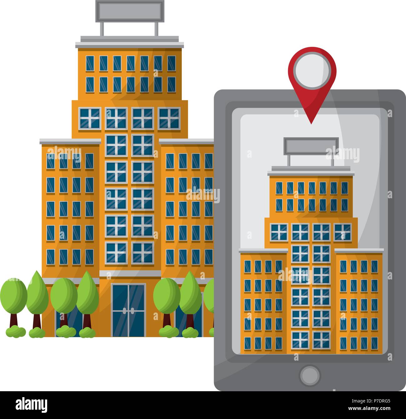 smartphone hotel building pointer map location vector illustration ...
