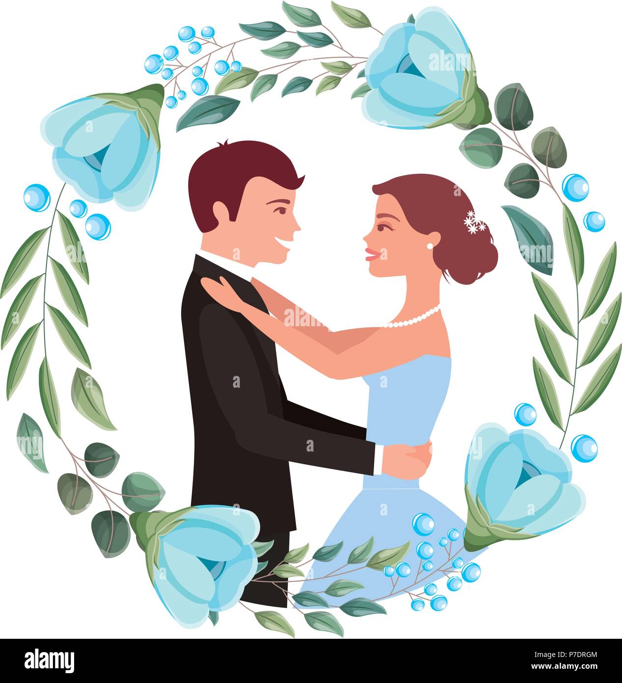 bride and groom their first dance wedding day on frame flowers portrait ...