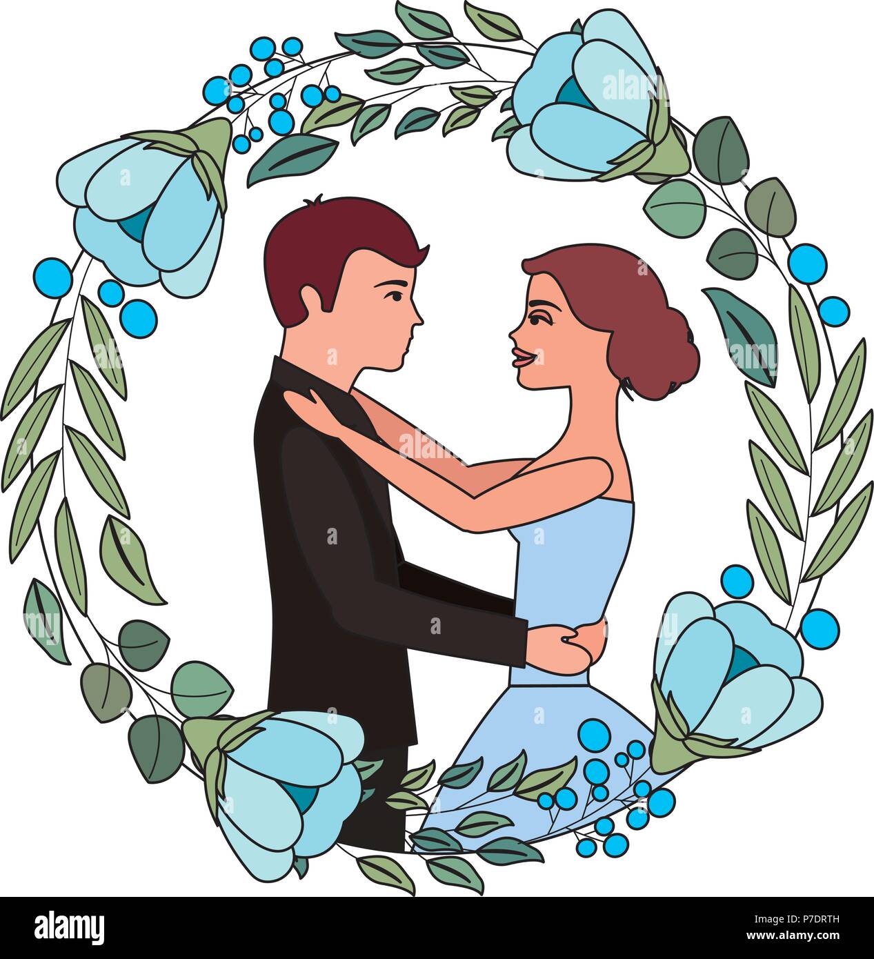 bride and groom their first dance wedding day on frame flowers portrait ...