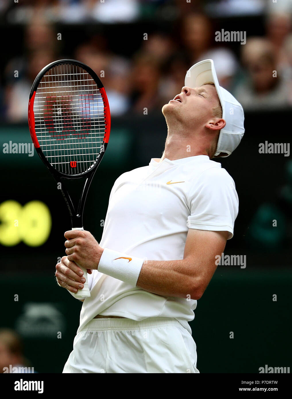 Kyle Edmund in action on day four of the Wimbledon Championships at the ...