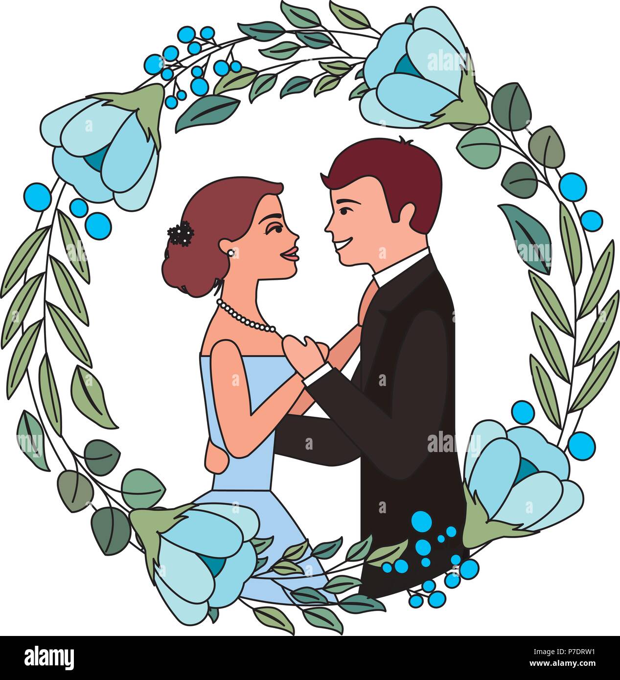 bride and groom their first dance wedding day on frame flowers portrait ...