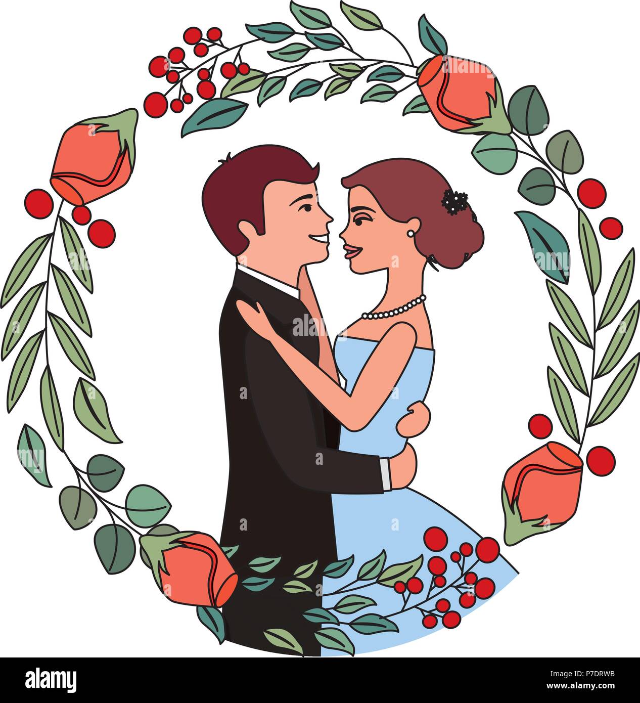 bride and groom their first dance wedding day on frame flowers portrait ...