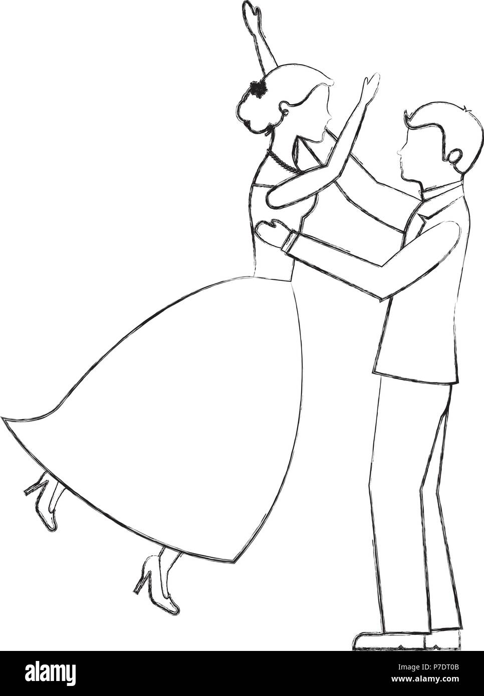 happy bride and groom and their first dance wedding day vector ...