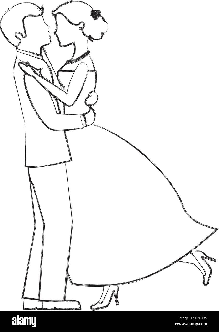 happy bride and groom and their first dance wedding day vector ...