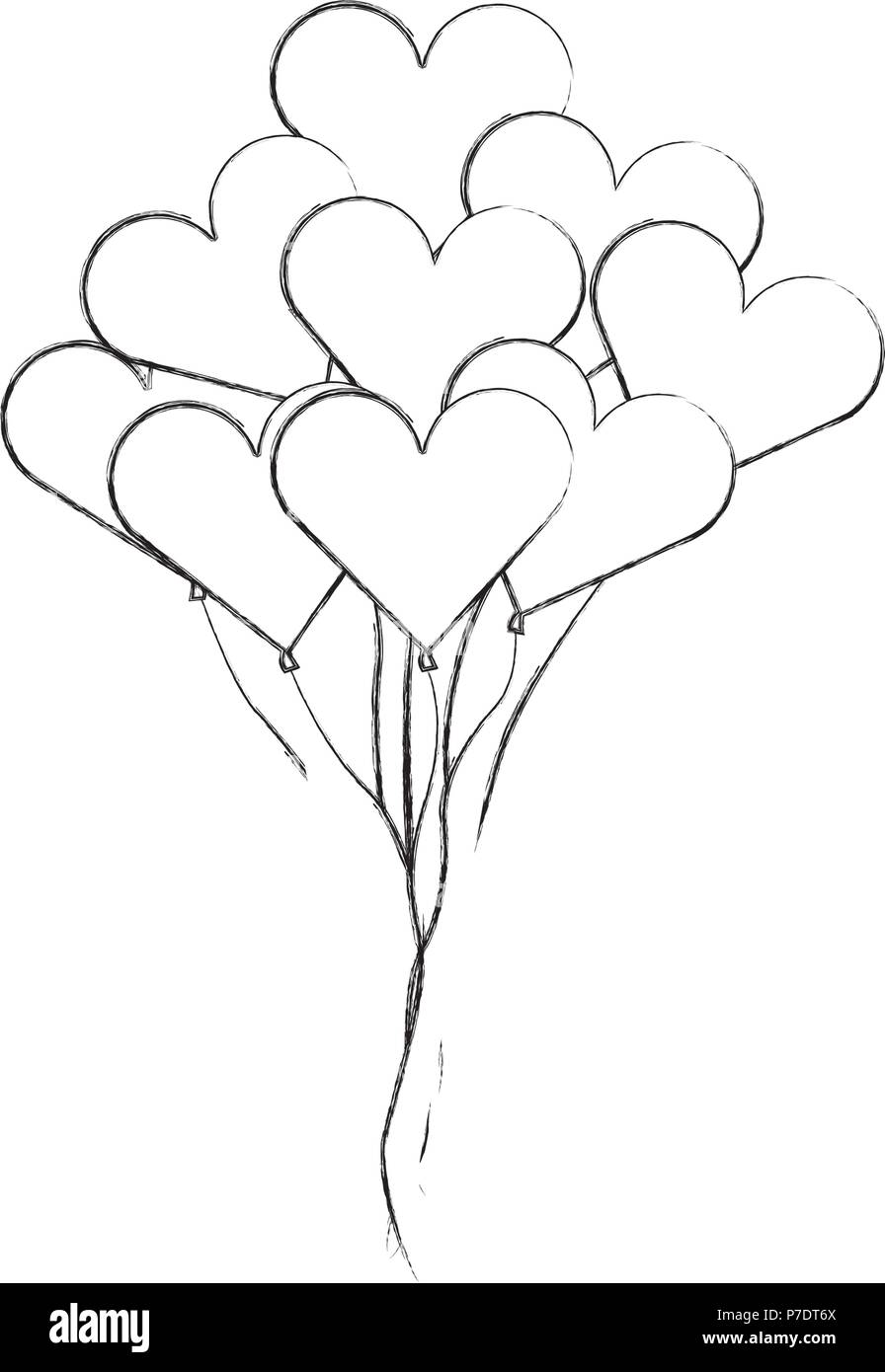 cute bunch of hearts shape balloons vector illustration sketch Stock ...