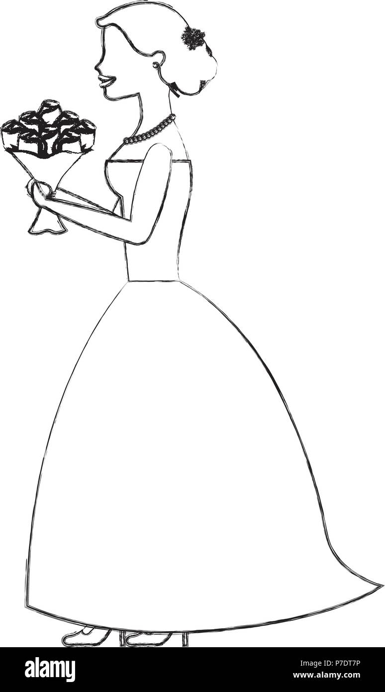 Bride holding bunch flowers bouquet Stock Vector Images - Alamy