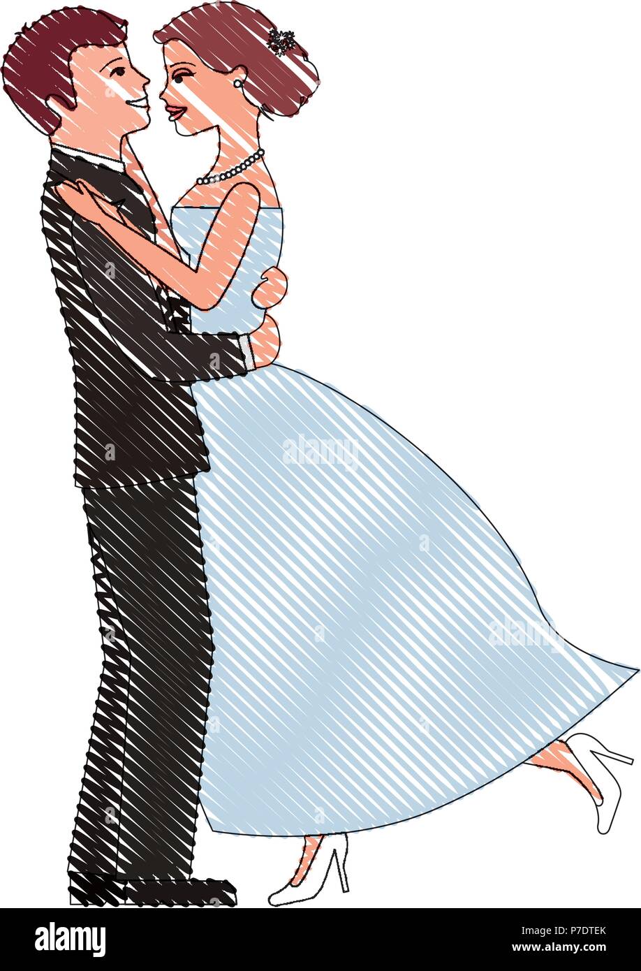 happy bride and groom and their first dance wedding day vector ...