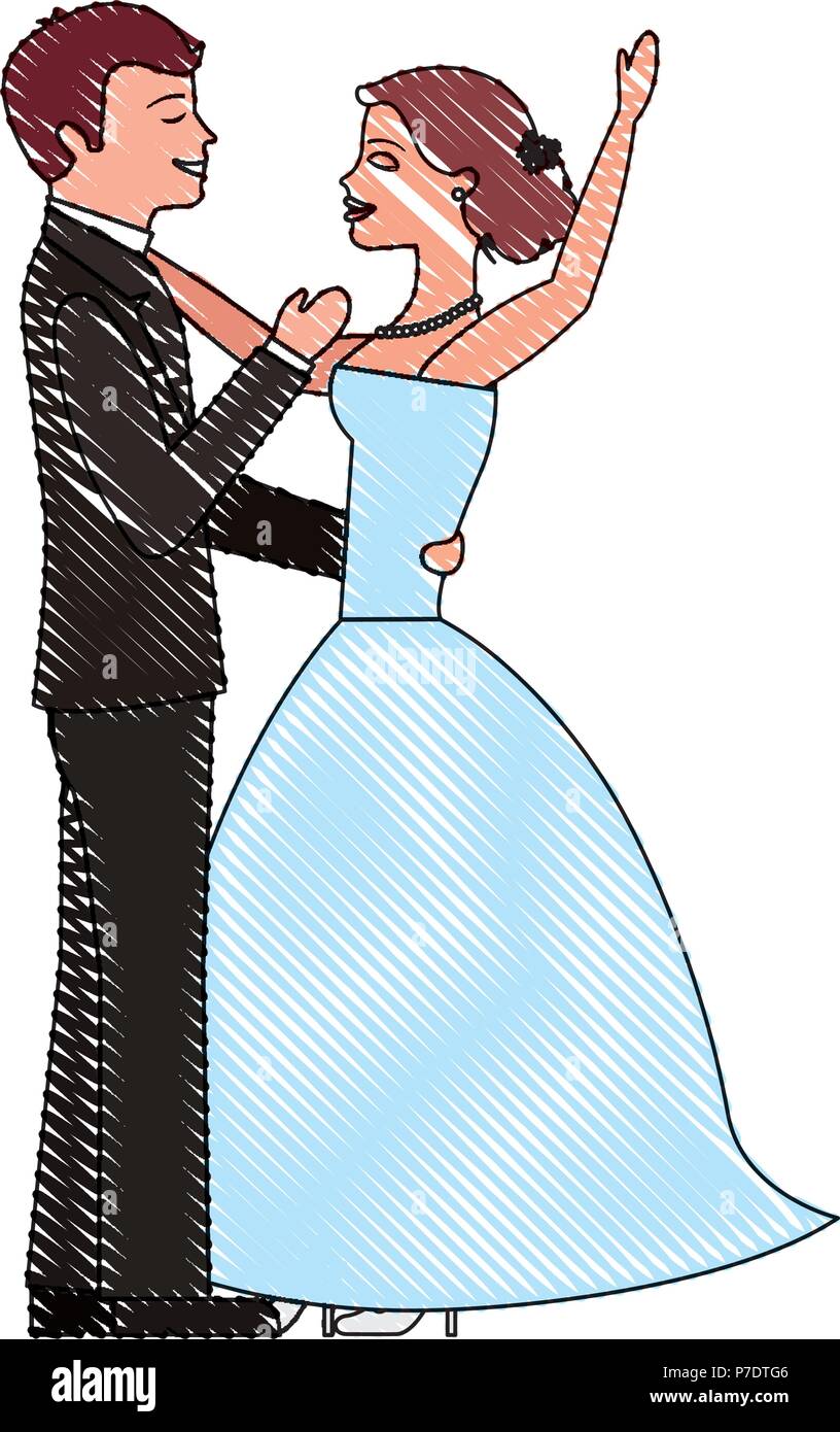 happy bride and groom and their first dance wedding day vector ...