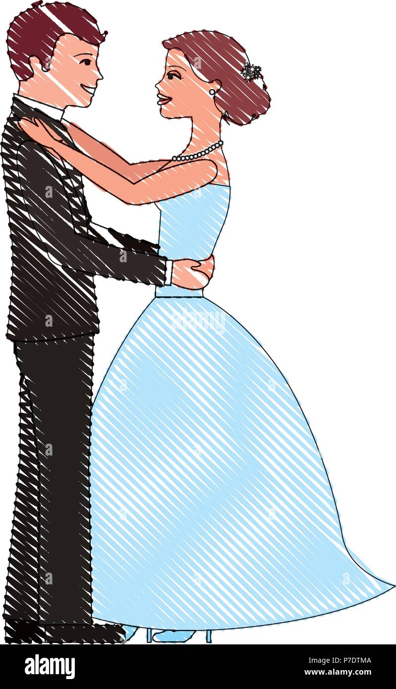 happy bride and groom and their first dance wedding day vector ...