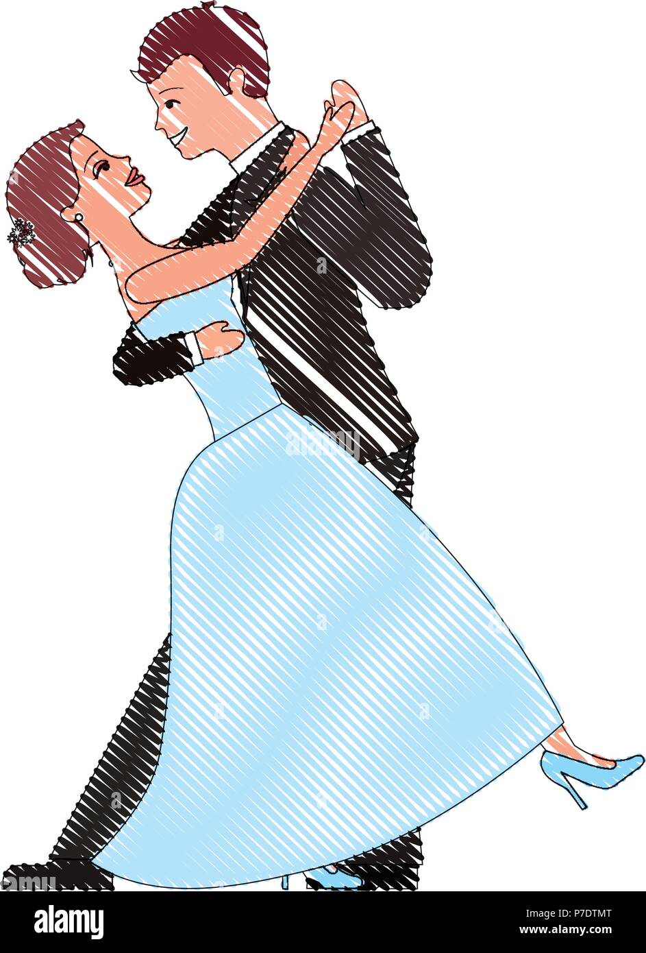 happy bride and groom and their first dance wedding day vector ...