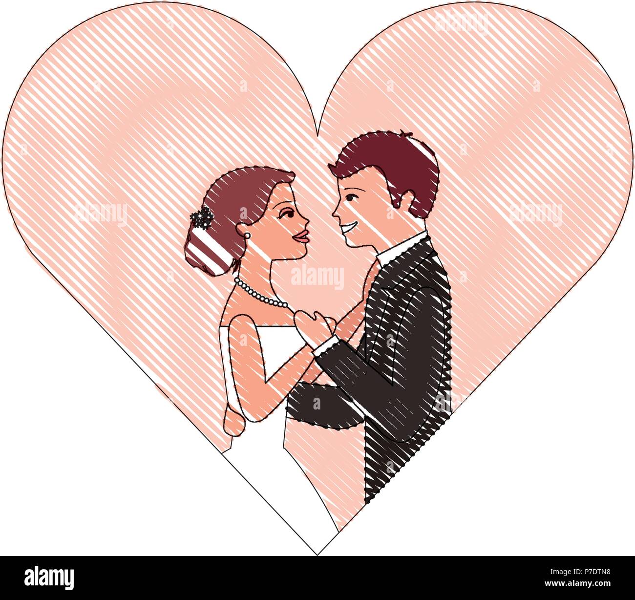 cute bride and groom dancing in heart love vector illustration drawing ...