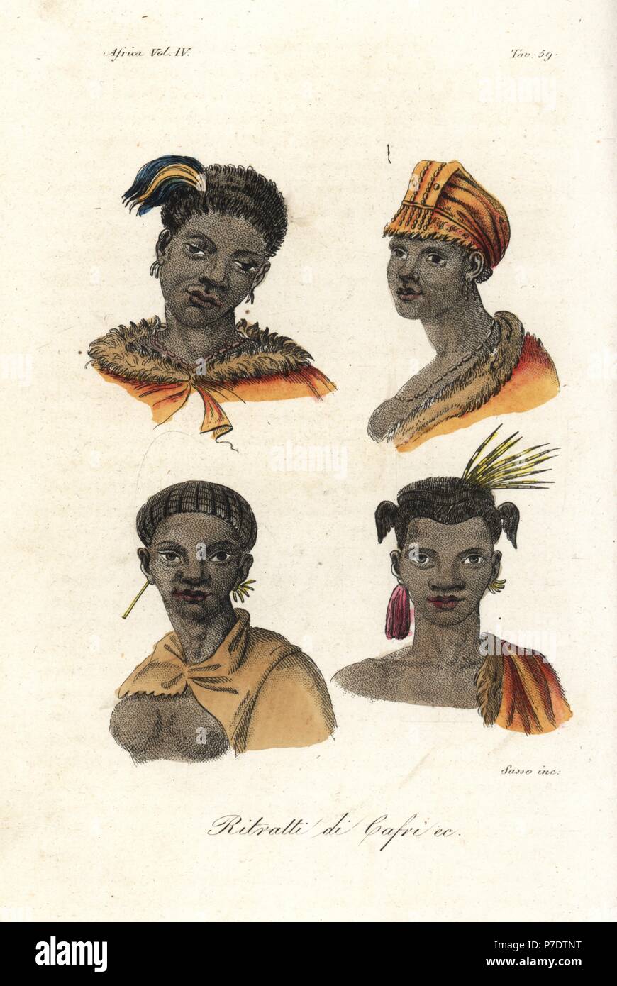 Portraits of Xhosa (Kaffir) people of South Africa in headdresses, fur ...