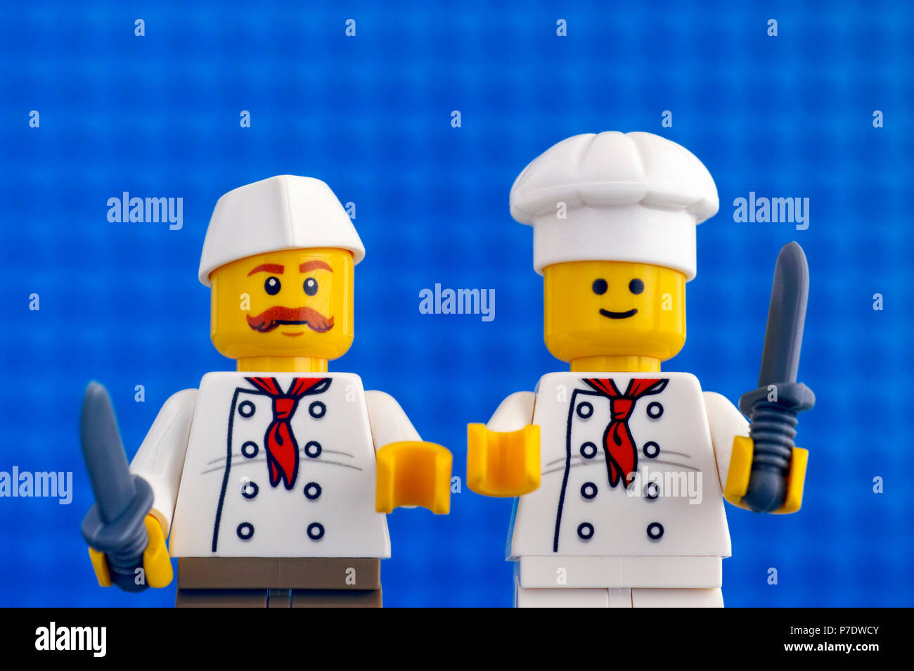 Tambov, Russian Federation - February 05, 2018 Two Lego chefs with ...