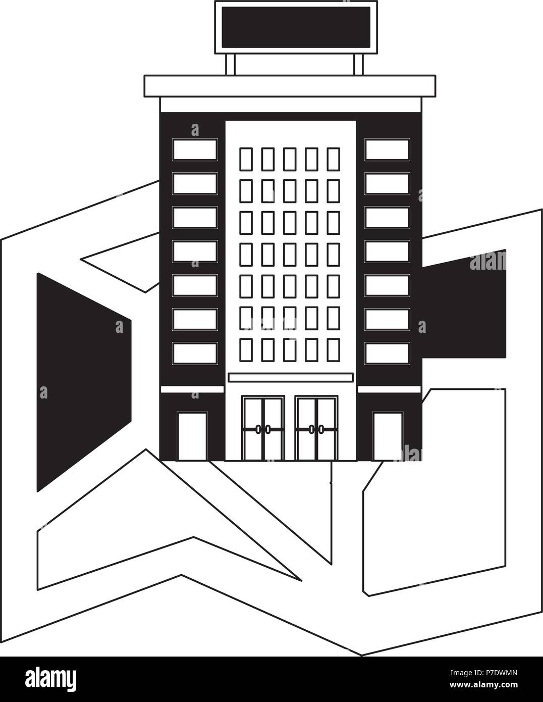 hotel building on navigation map location vector illustration black and ...