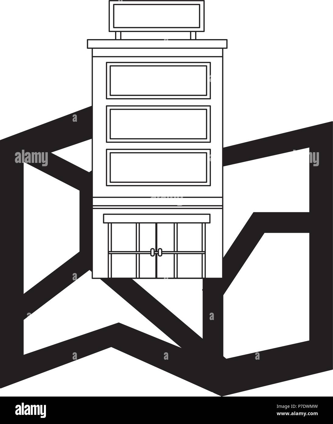 hotel building on navigation map location vector illustration black and ...