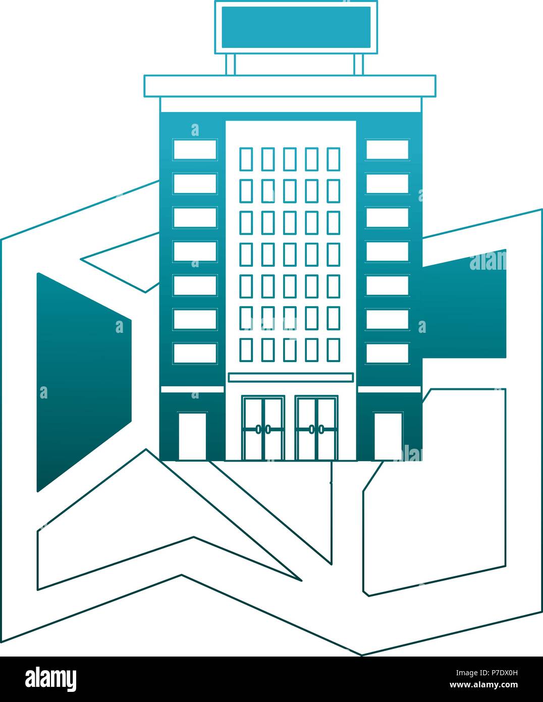 hotel building on navigation map location vector illustration neon ...