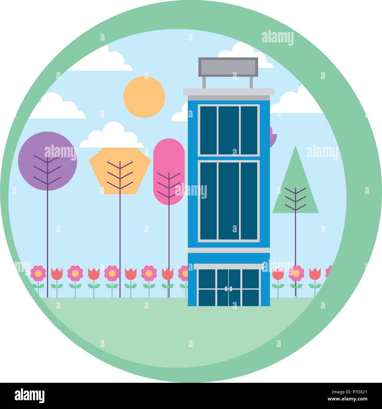 hotel building natural trees landscape vector illustration Stock Vector ...